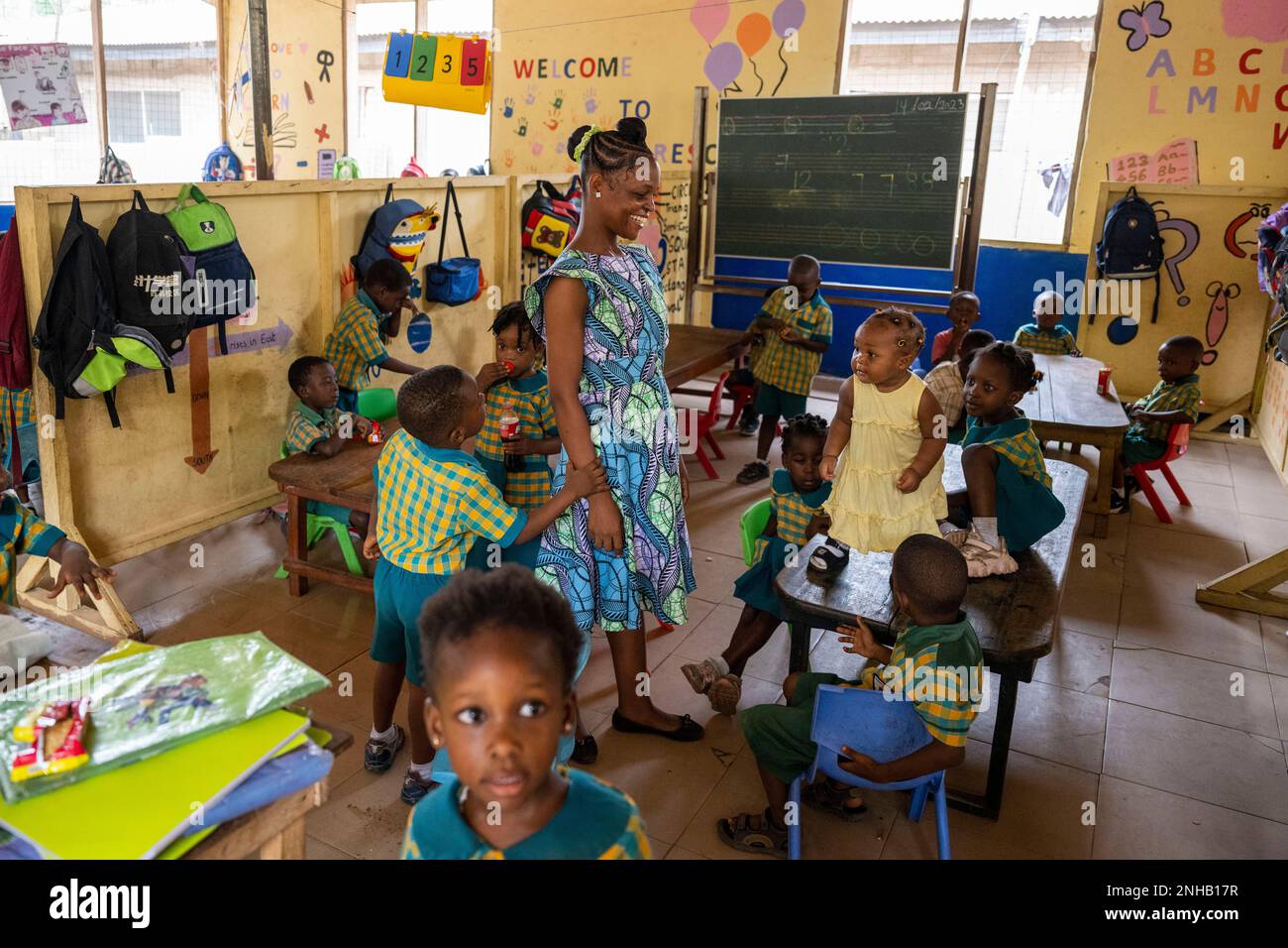 Kokrobite, Ghana. 21st Feb, 2023. Students play in a classroom at the ...