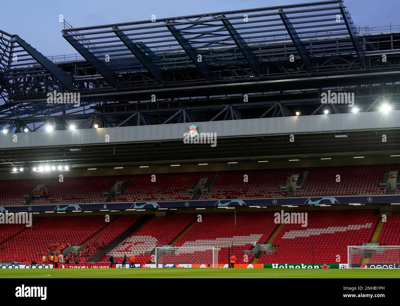 Liverpool, UK. 21st Feb, 2023. New building work looms over the Anfield ...