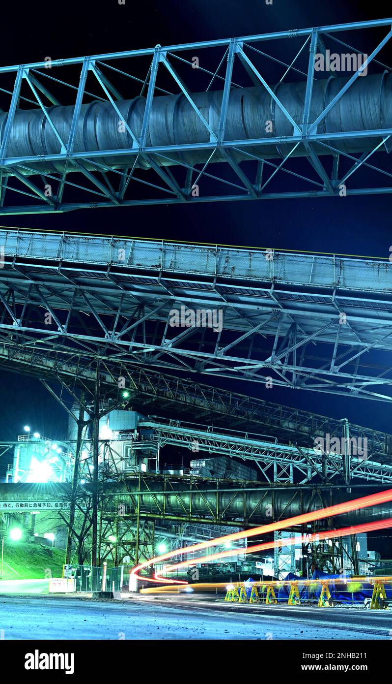 A photo shows the night view of Taiheiyo Cement Ofunato factory in ...