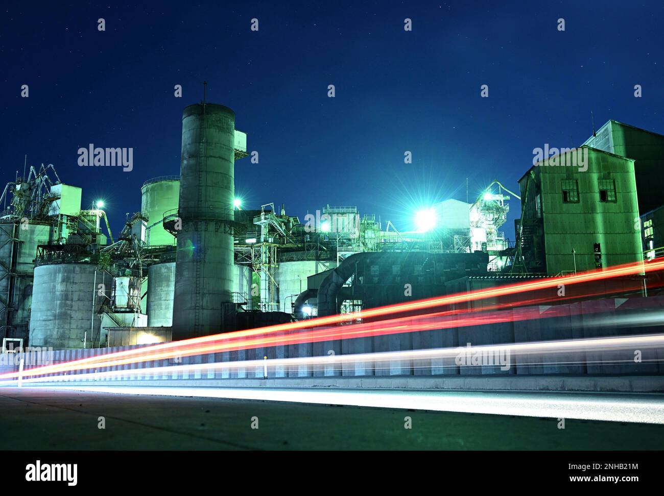 A photo shows the night view of Taiheiyo Cement Ofunato factory in ...