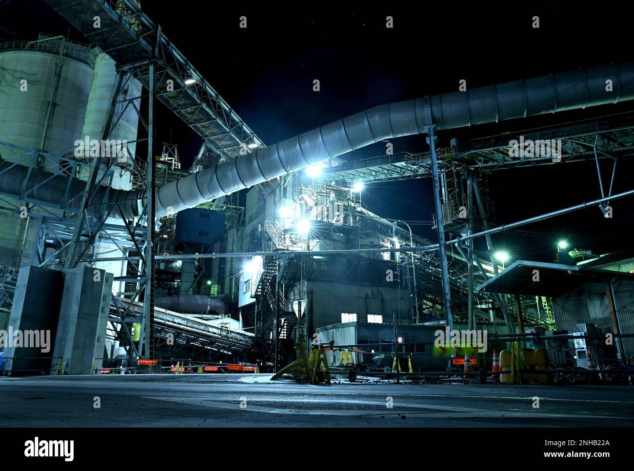 A photo shows the night view of Taiheiyo Cement Ofunato factory in ...