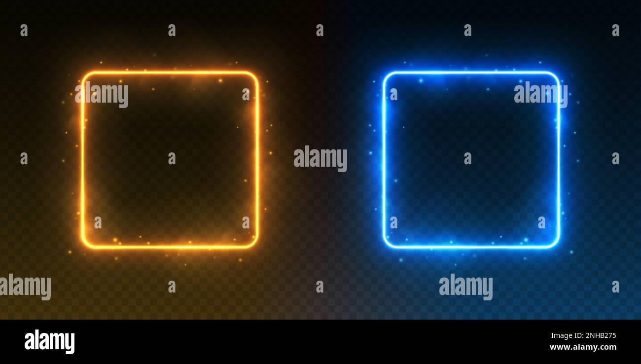 Neon square frames, glowing rectangular borders with smoke and sparkles ...
