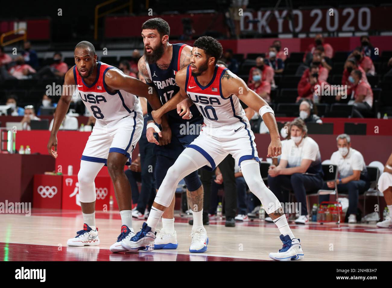 AUG 7, 2021: Vincent Poirier of France fight for position with Khris ...