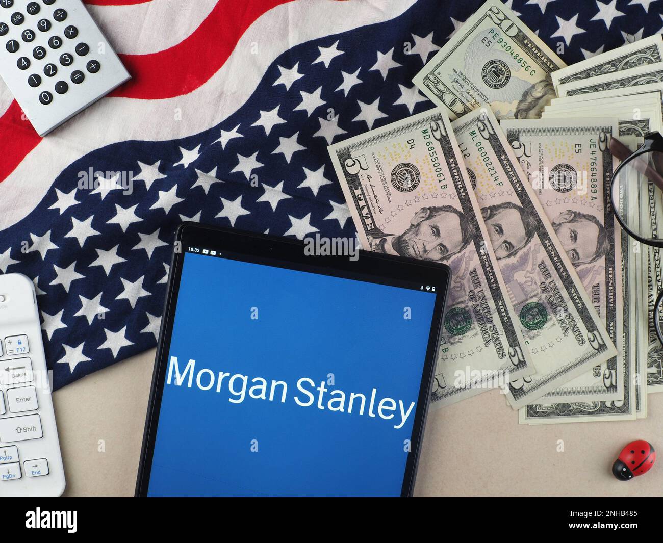In this photo illustration, Morgan Stanley logo seen displayed on a ...