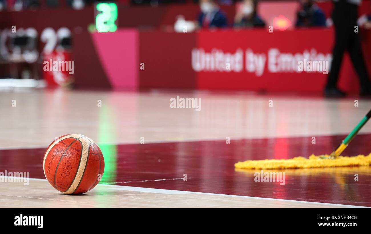 AUG 7, 2021: official ball of the Men's Basketball Final between USA ...