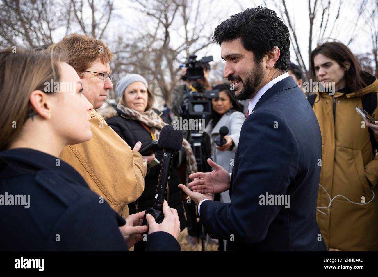 Rep. Greg Casar (D-Texas) speaks to reporters after a press conference ...
