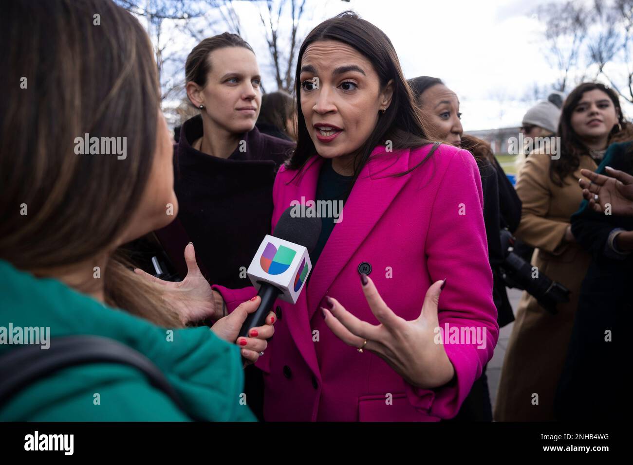 Rep. Alexandria Ocasio-Cortez (D-N.Y.) gives an interview after a press ...