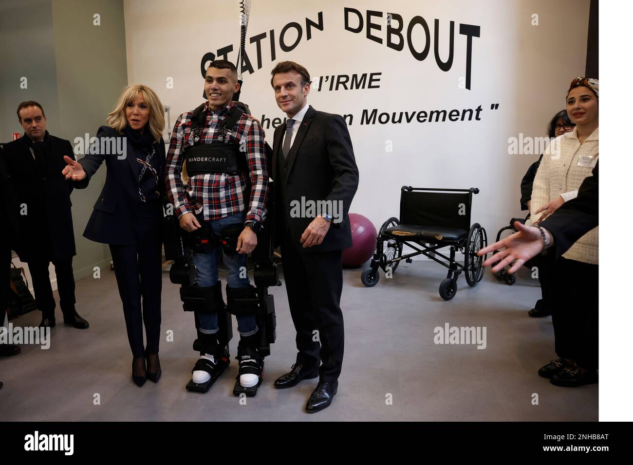French President Emmanuel Macron, center right, and his wife Brigitte ...