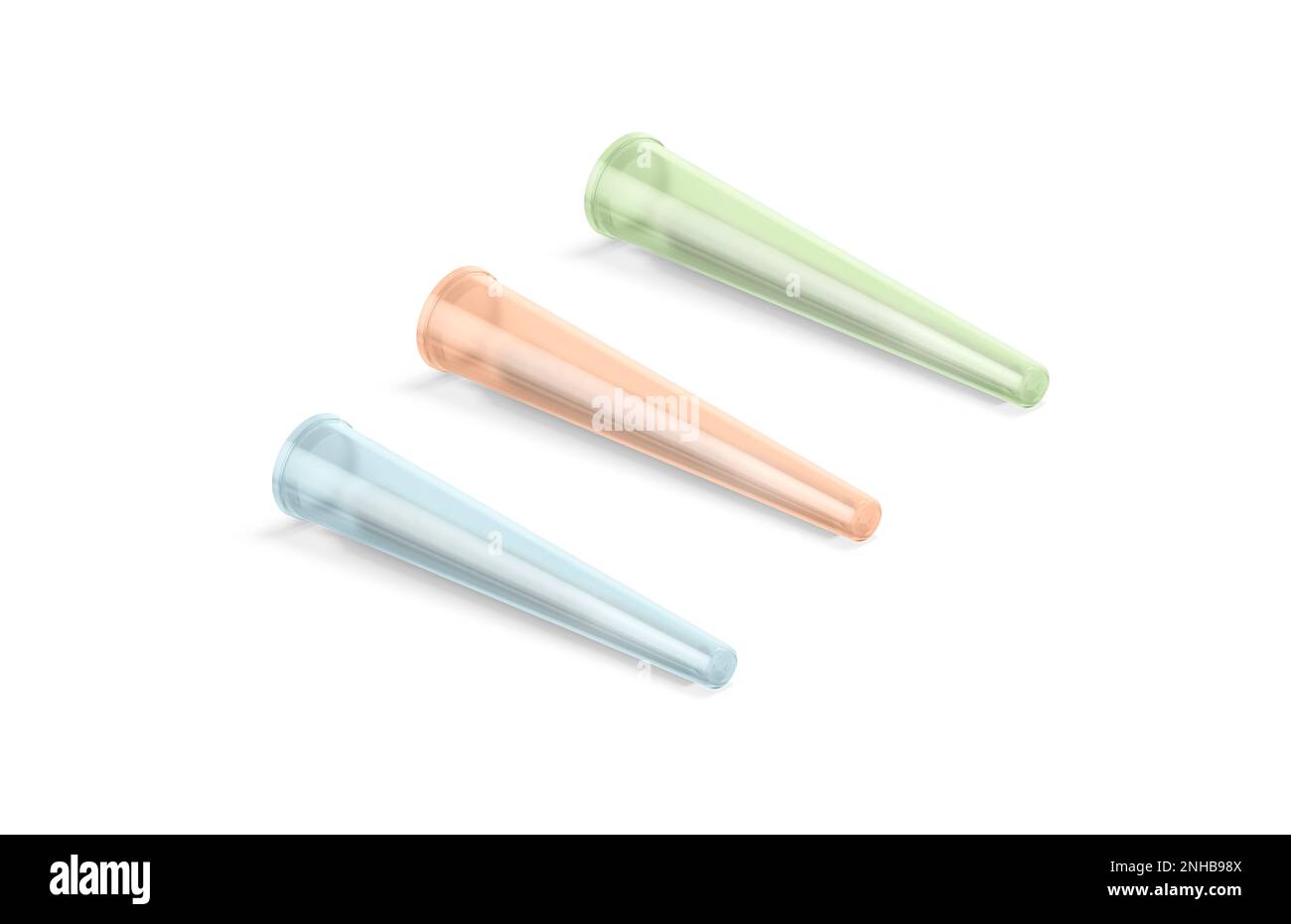 Blank colored weed joint plastic tube cone pack mockup, isolated, 3d ...