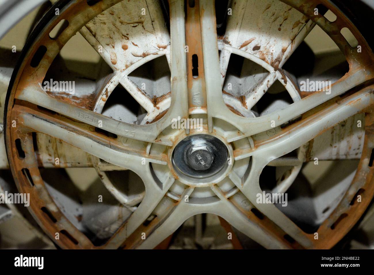 Rusty old dirty automatic electric washing machine drum that is ...