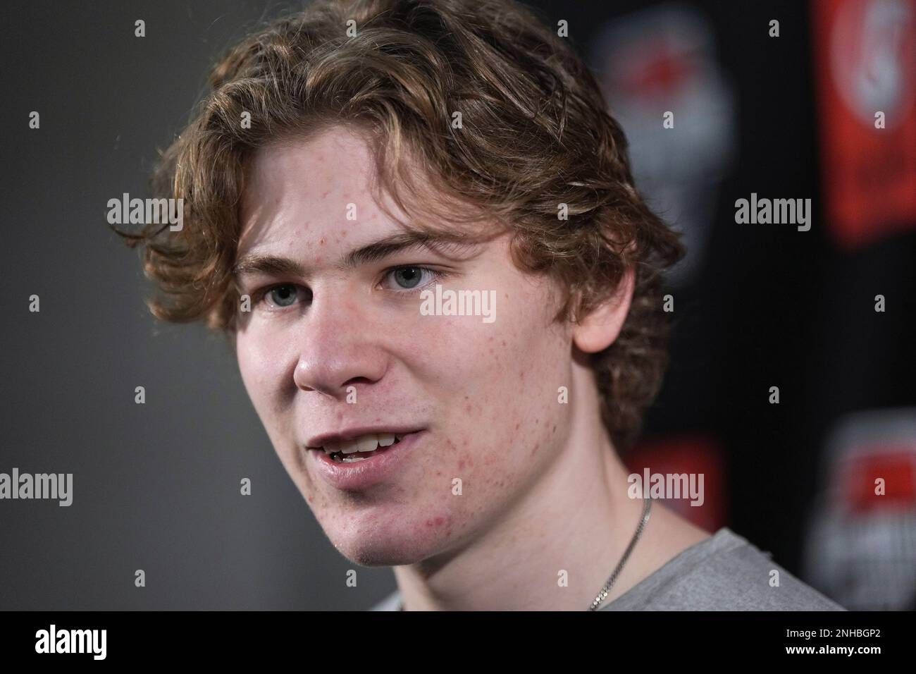 London Knights' Oliver Bonk responds to questions after on-ice testing ...