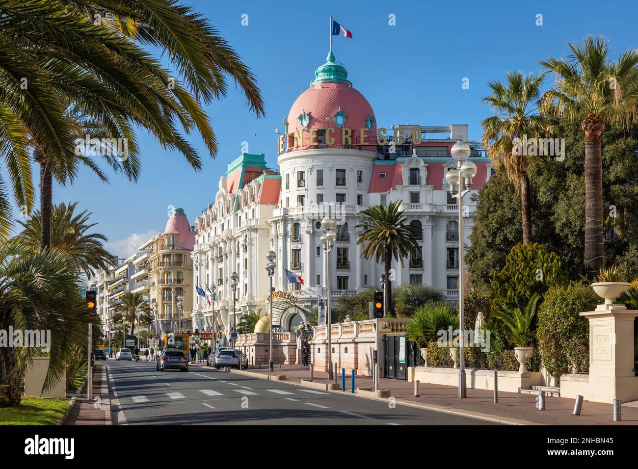 Nice, France - January 13 2018: View of famous building of Negresco ...