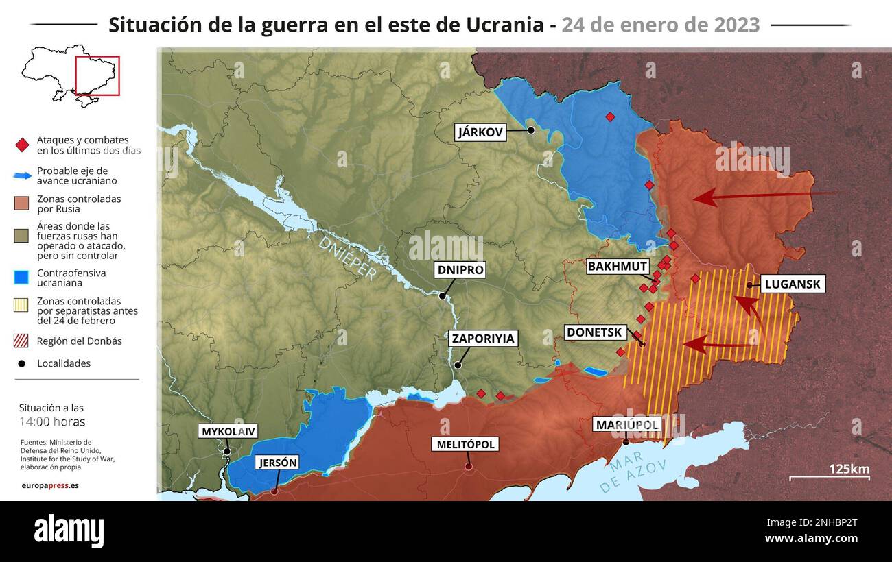 Map showing the war situation in eastern Ukraine on January 24, 2023 ...