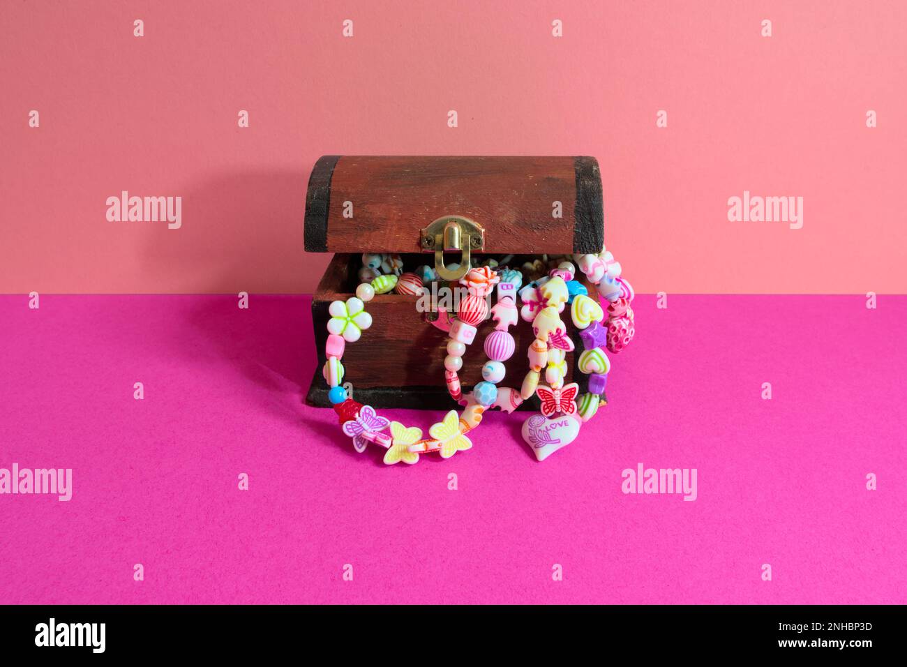 A treasure chest filled with colored jewelry. Pirates would love it ...