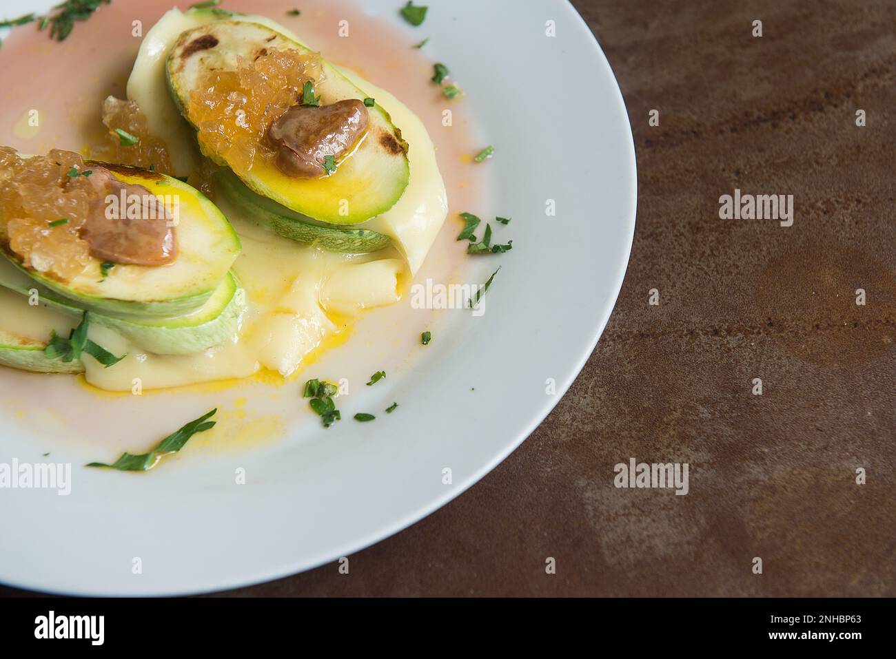 delicious vegetarian dish based on courgettes Stock Photo - Alamy