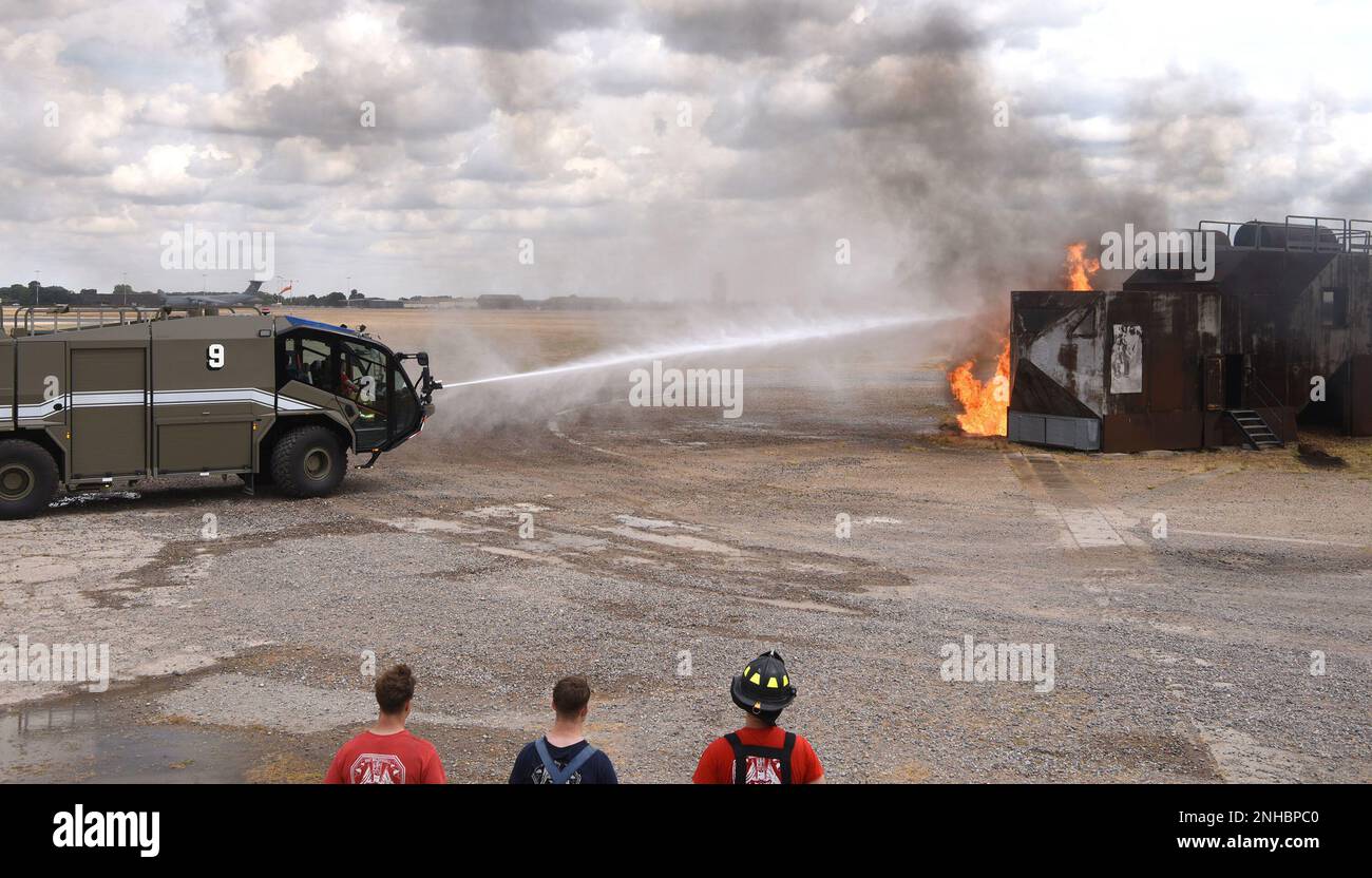 Water is shot from a P-19 Panther aircraft rescue and firefighting ...
