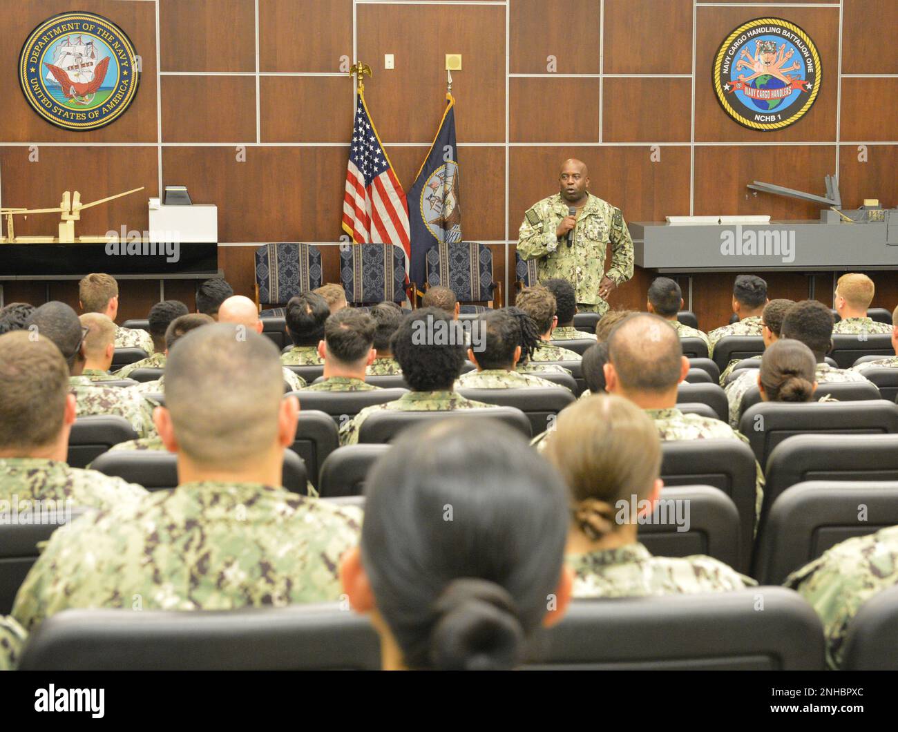 Navy Reserve Master Chief Tracy Hunt spoke with Sailors during an all ...