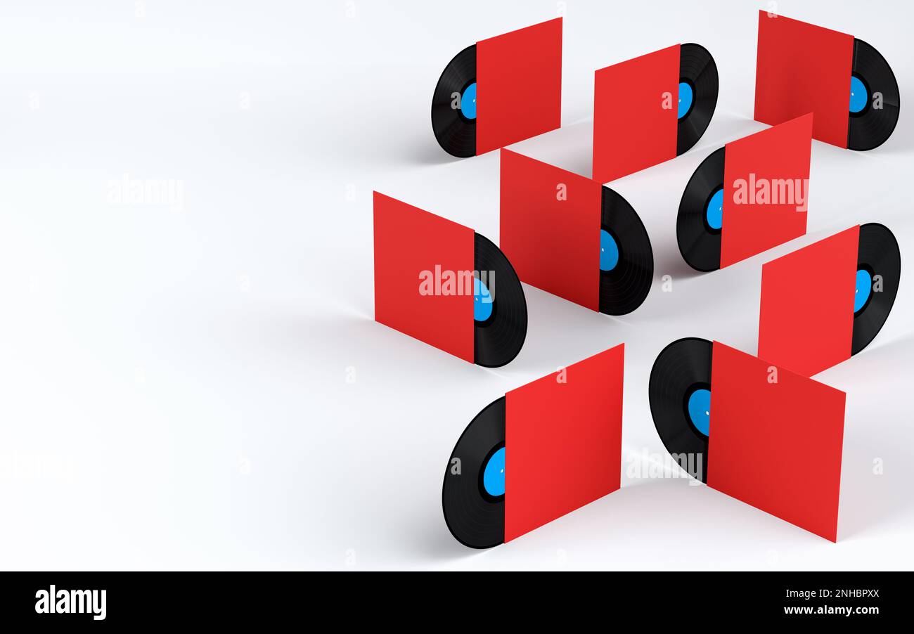 Set of vinyl LP records with cover isolated on white background. 3d ...