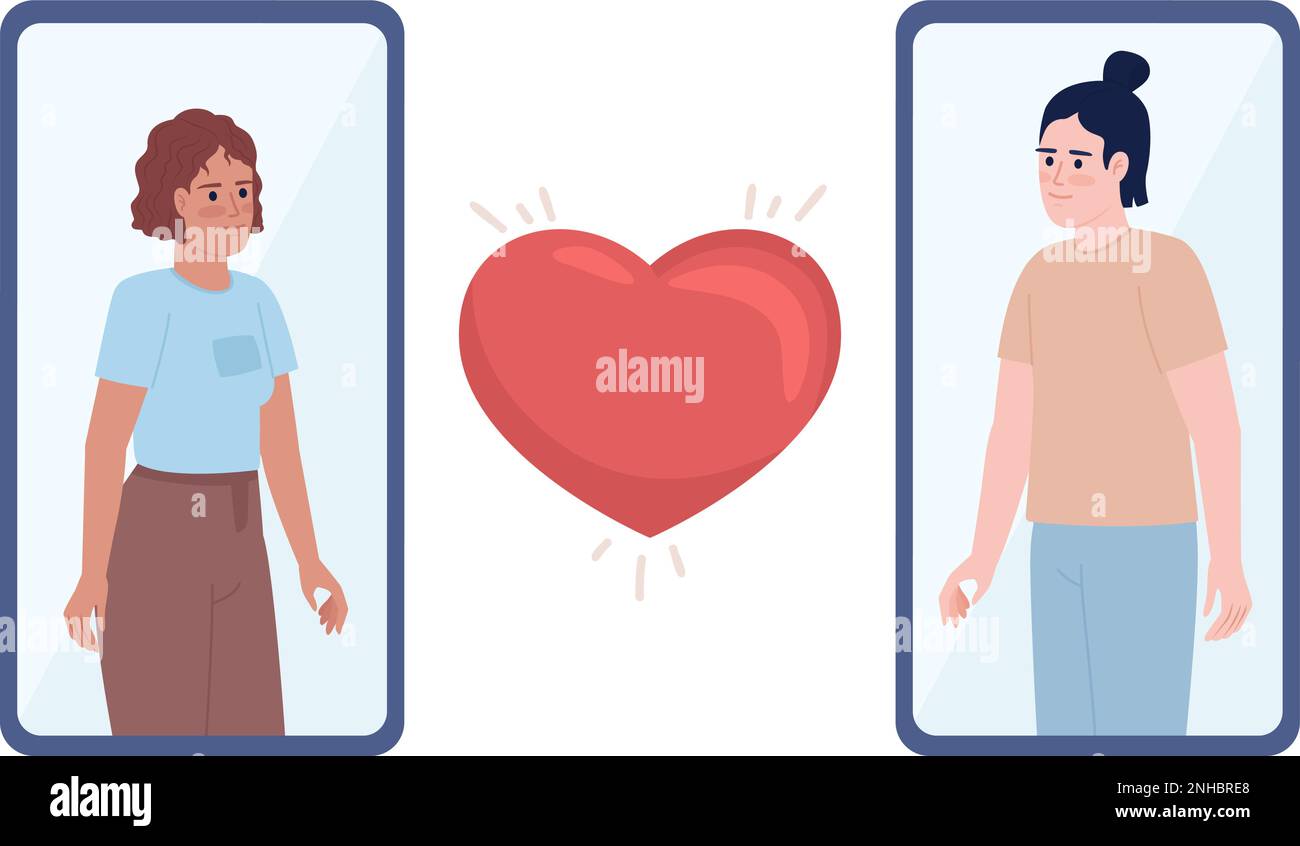 People finding love on dating app flat concept vector spot illustration ...