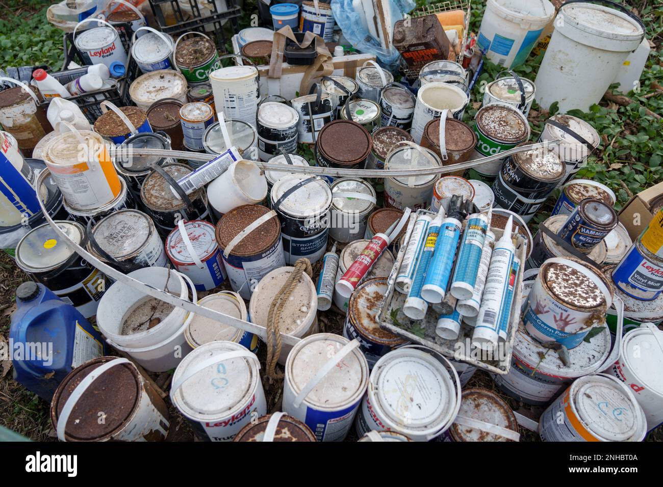 Used paint pots and decorating materials UK Stock Photo - Alamy