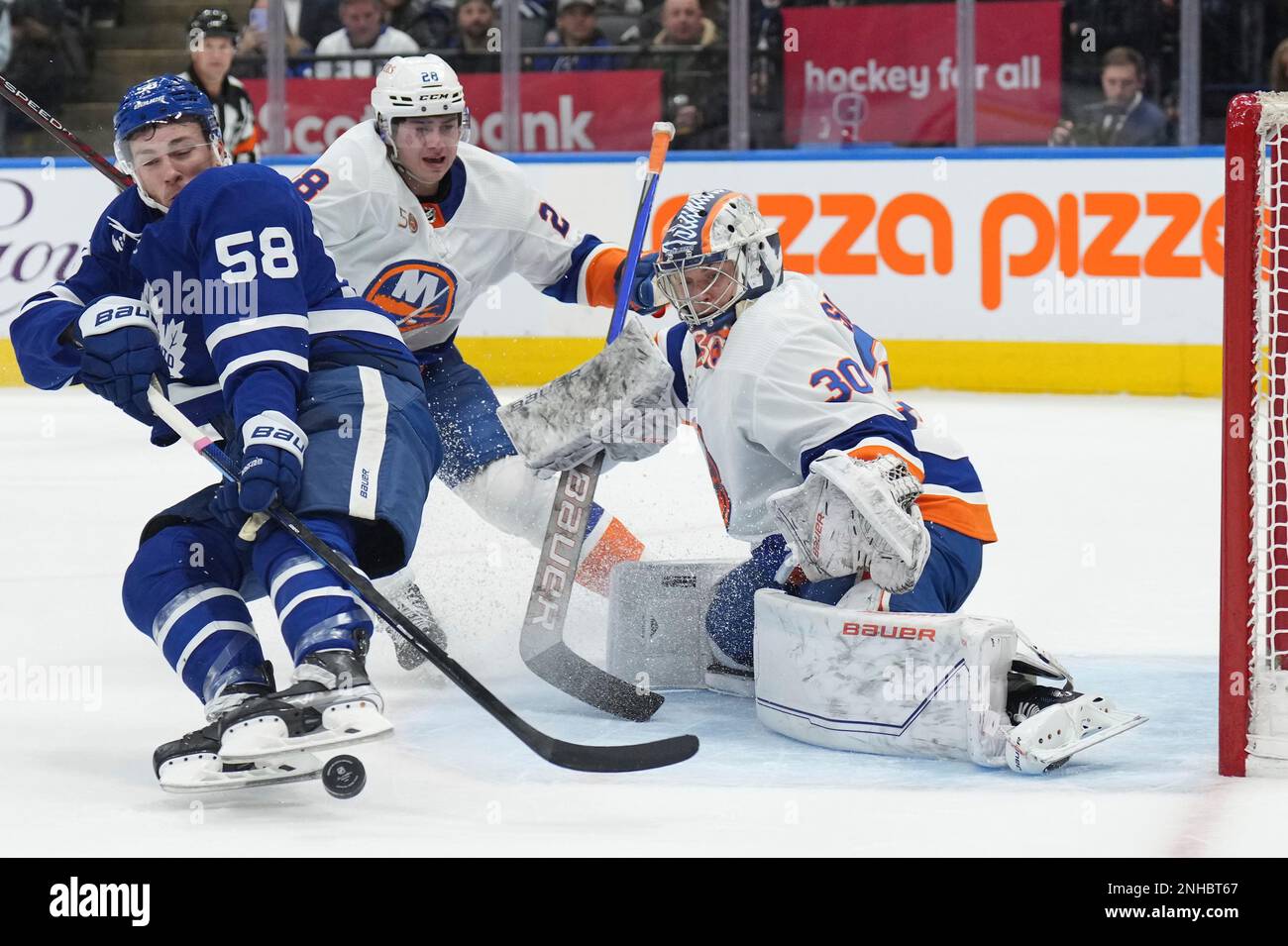 Toronto Maple Leafs left wing Michael Bunting (58) is awarded a penalty ...