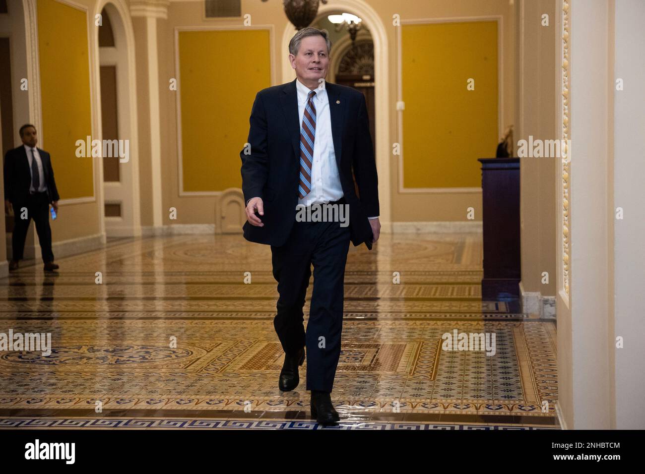 Sen. Steve Daines (R-Mont.) walks to a meeting at the U.S. Capitol Jan ...