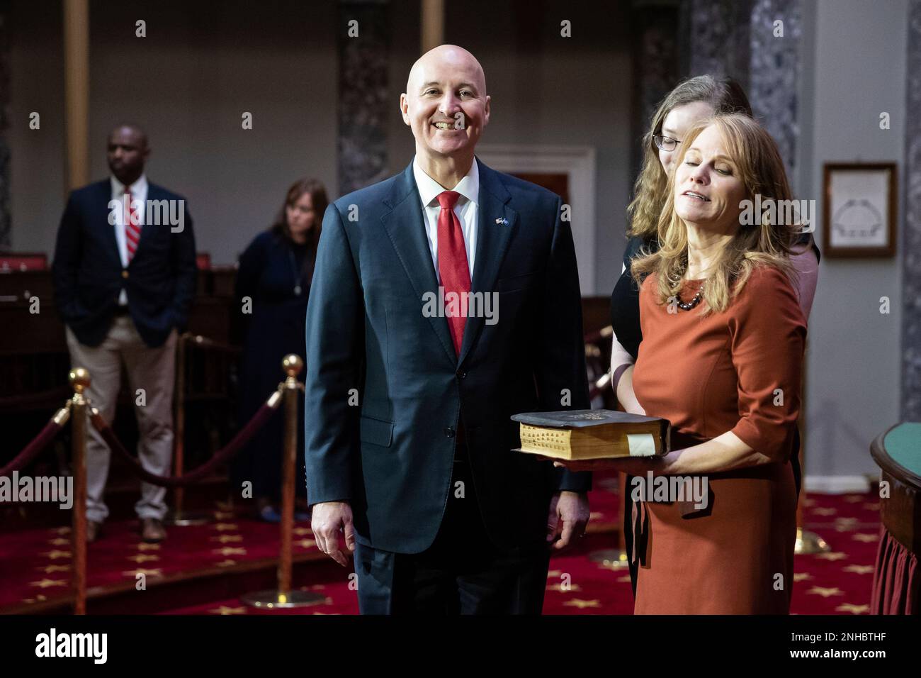 Sen. Pete Ricketts (R-Neb.) is seen during his ceremonial swearing-in ...