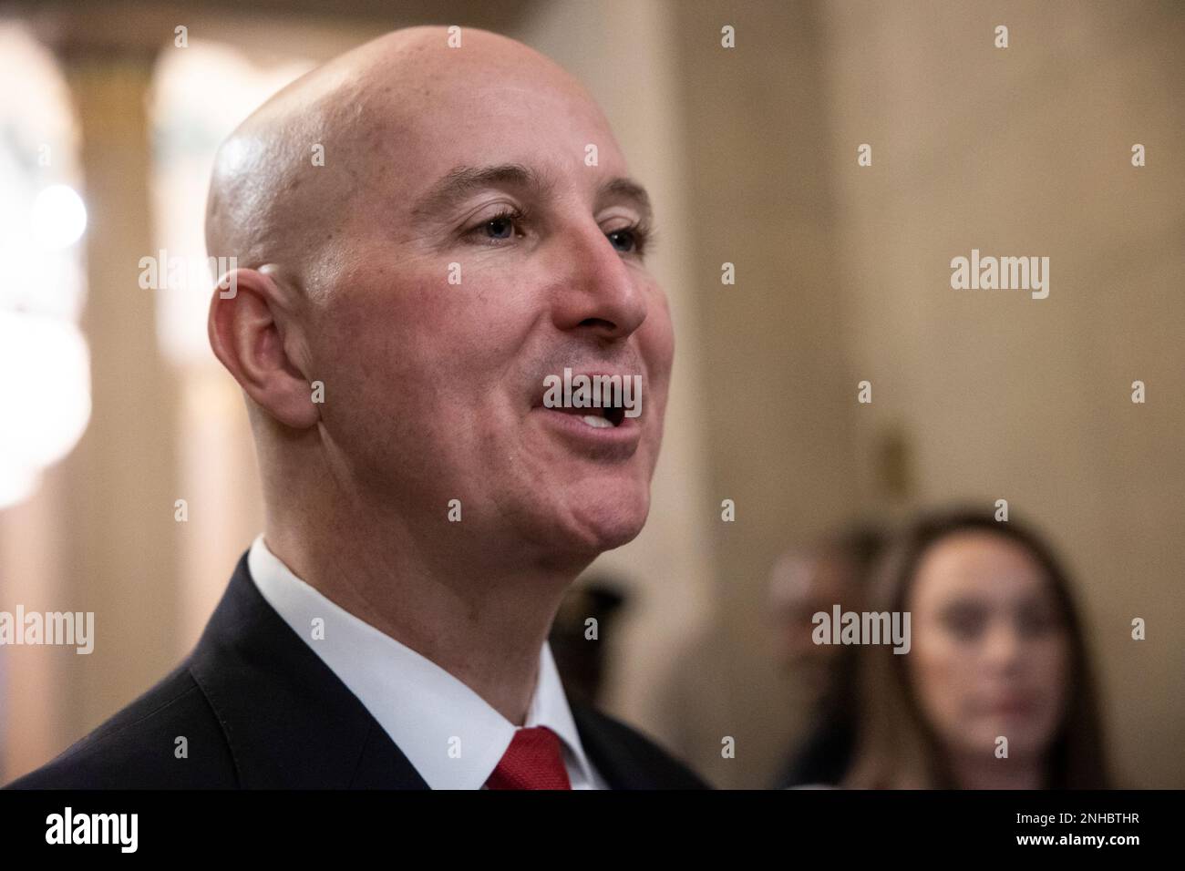 Sen. Pete Ricketts (R-Neb.) speaks with reporters at the U.S. Capitol ...