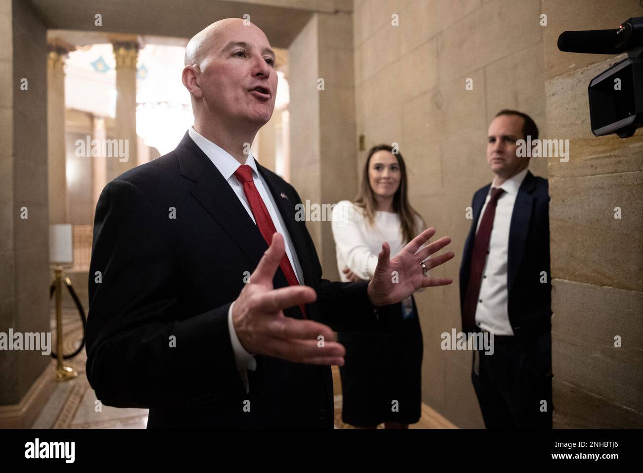 Sen. Pete Ricketts (R-Neb.) speaks with reporters at the U.S. Capitol ...