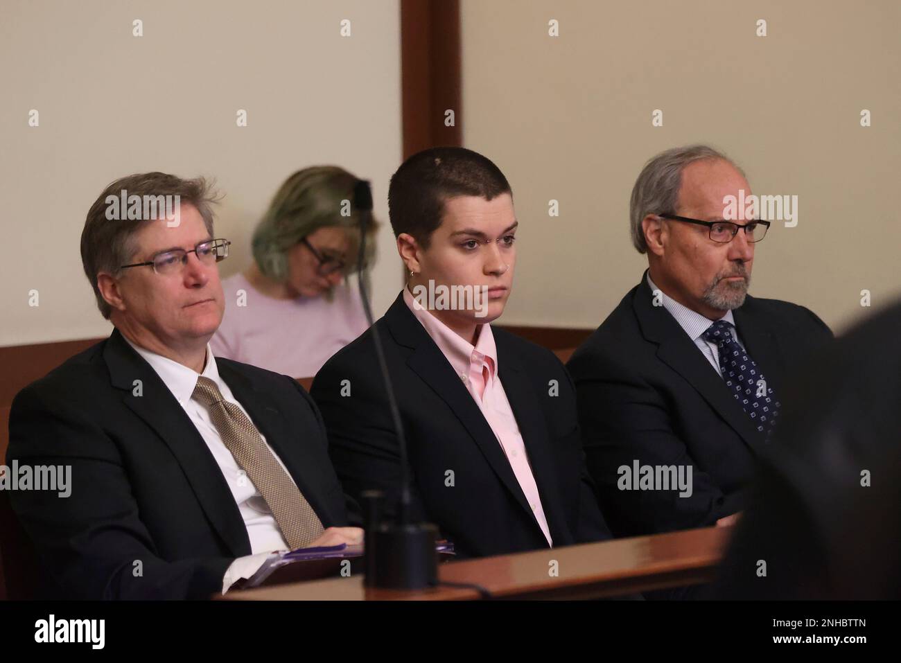 Riley Dowell, center, with an attorney, left and father, Rodney S ...