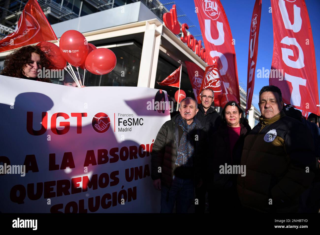 UGT secretary general, Pepe Álvarez (4r), during a rally outside the ...
