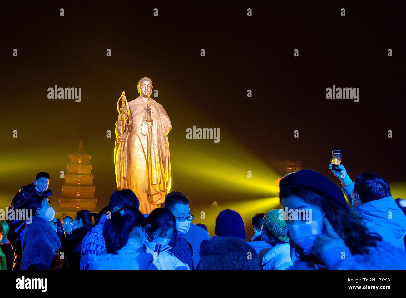 A view of a statue of Xuanzang, a 7th-century Chinese Buddhist monk ...