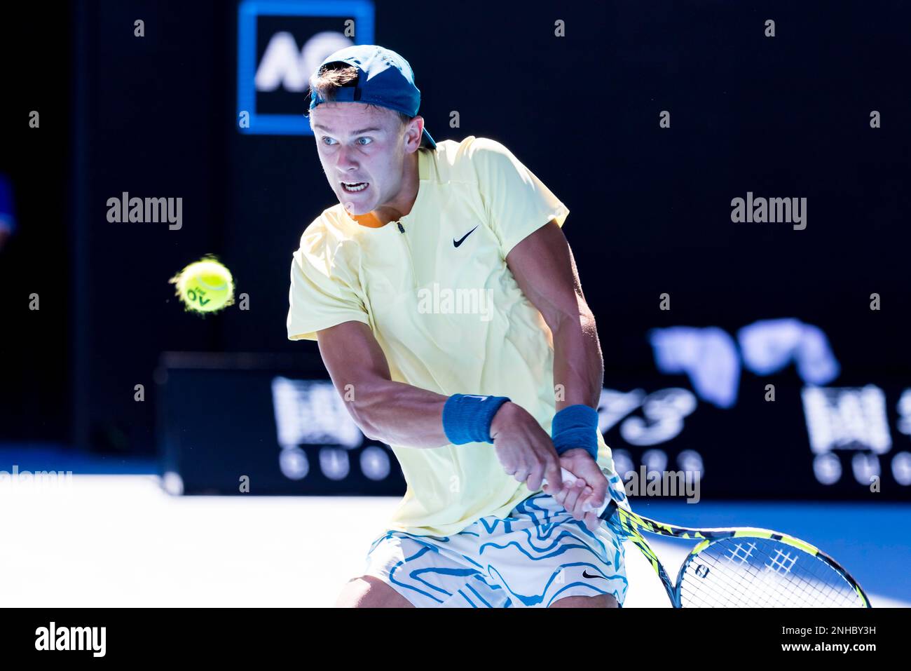MELBOURNE, VIC - JANUARY 23: Holger Rune of Denmark in action during Round 4 of the 2023 ...