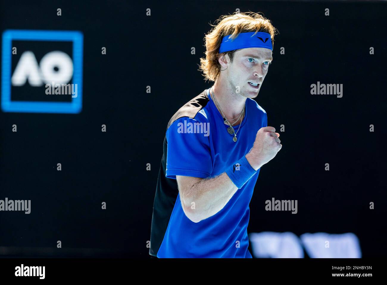 MELBOURNE, VIC - JANUARY 23: Andrey Rublev of Russia celebrates during ...