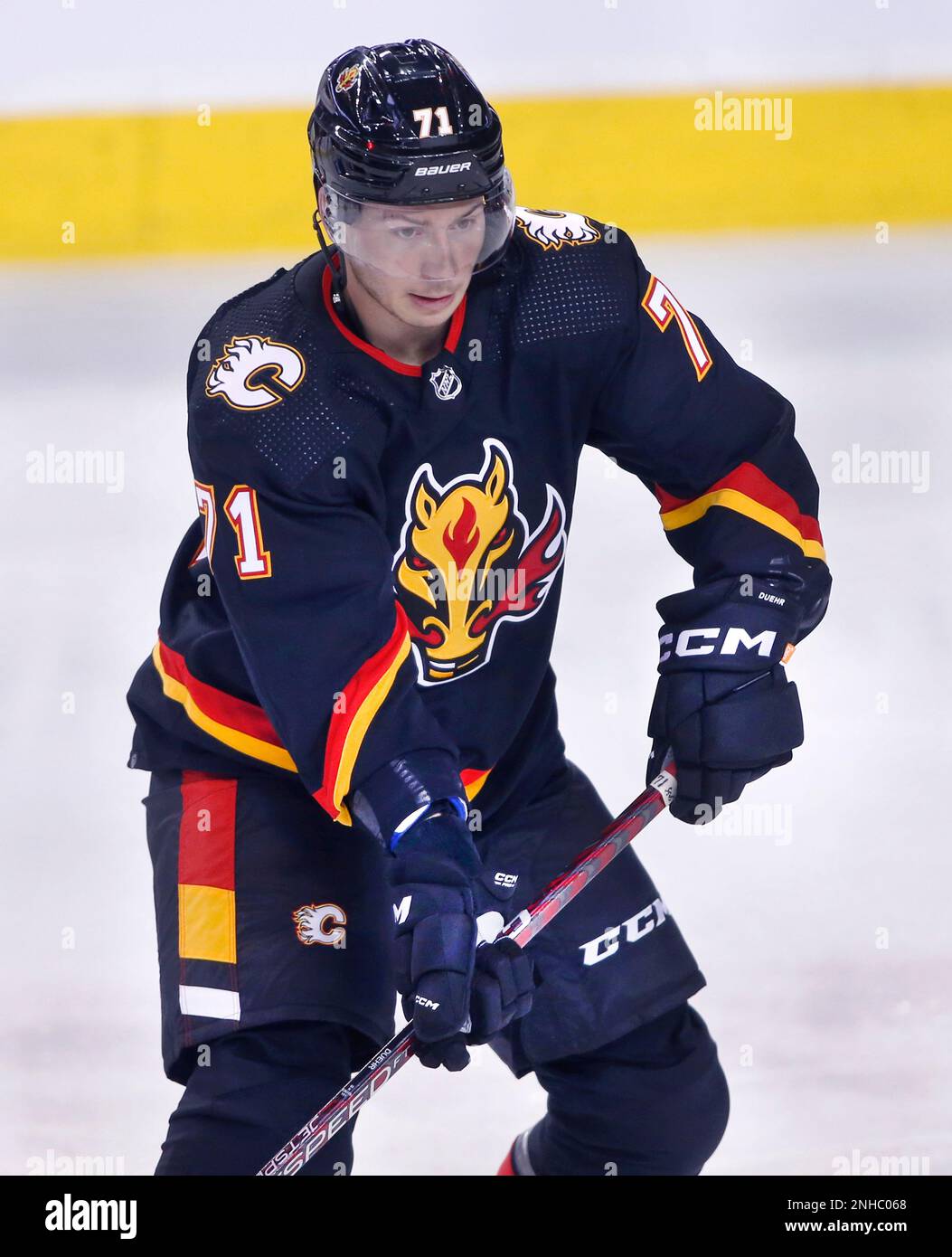 NHL profile photo on Calgary Flames player Walker Duehr at a game ...