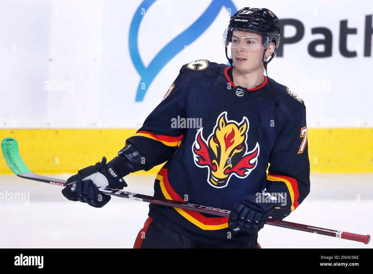 NHL profile photo on Calgary Flames player Walker Duehr at a game ...