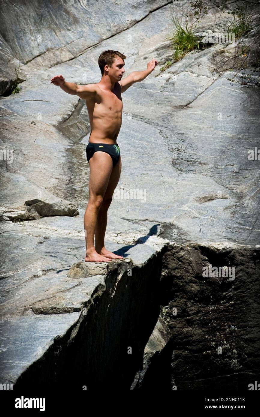 Switzerland, Maggia Valley, Ponte Brolla, Cliff Diving Stock Photo - Alamy