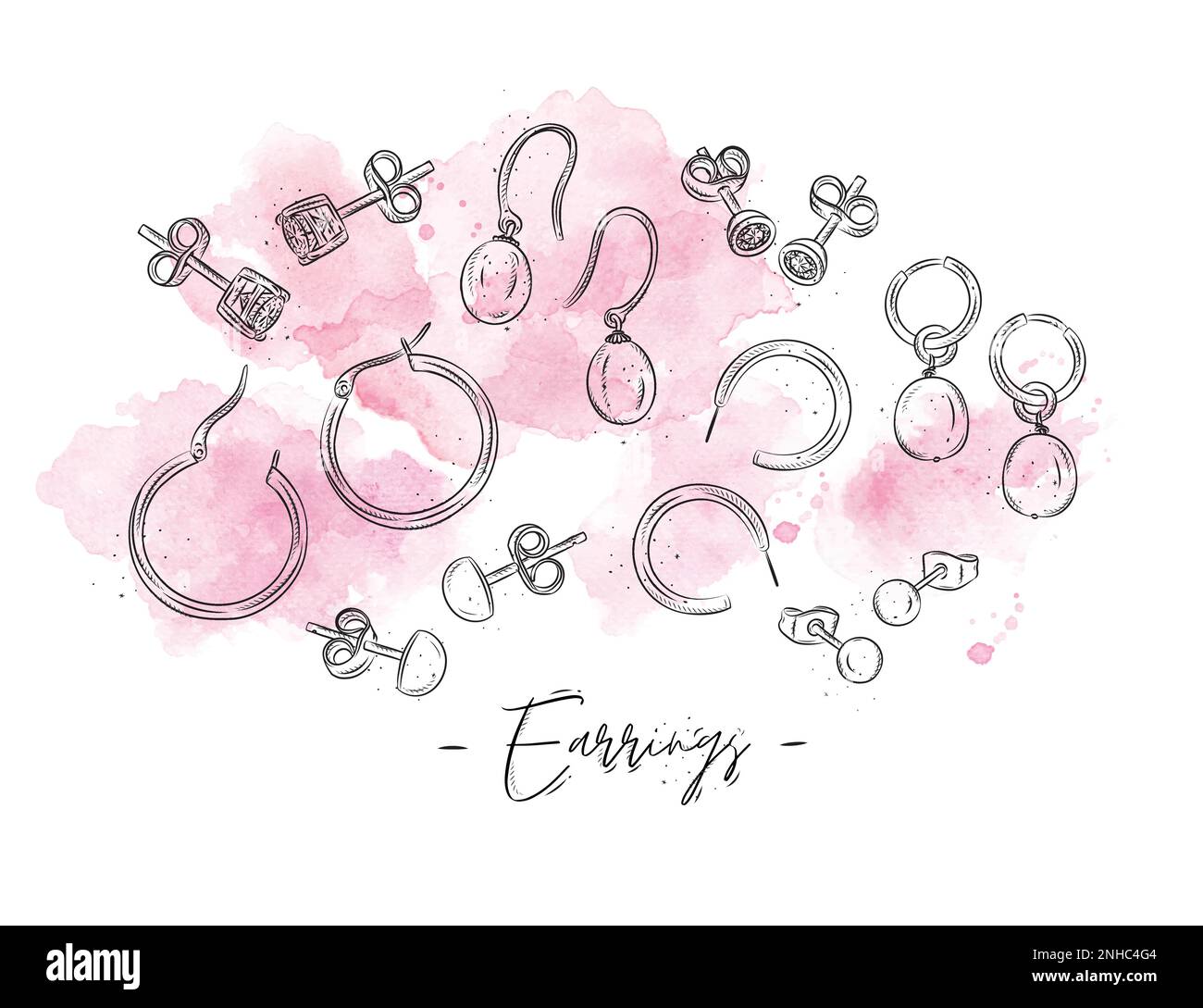 Earrings from precious metals with diamonds and pearls drawing in ...