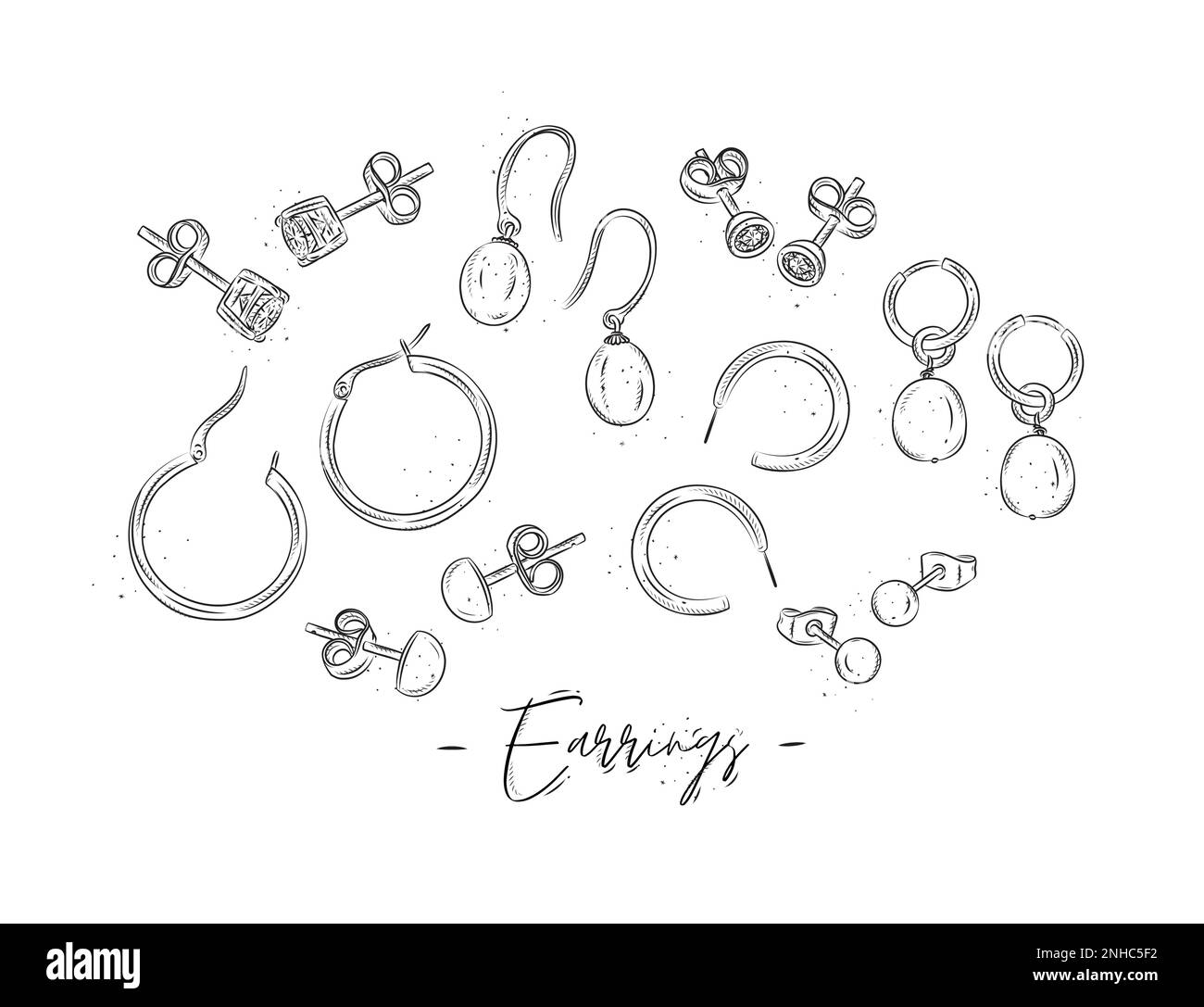 Earrings from precious metals with diamonds and pearls drawing in ...