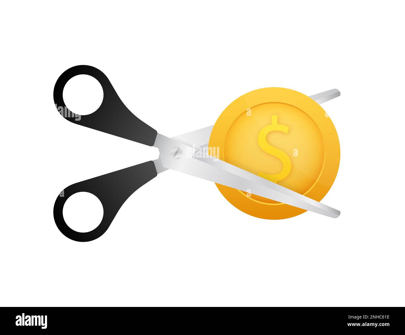 Scissors cutting money bill in flat style. Price, cost reduction or cut ...