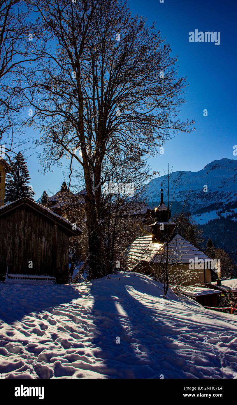 Beautiful sunny day in the snowy Swiss Alps, with the best views of the ...