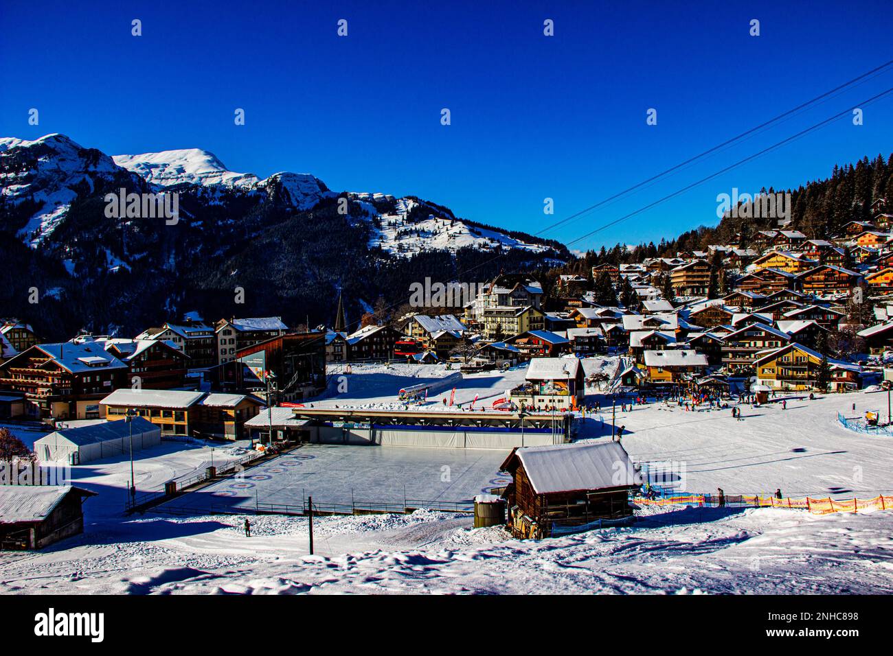 Beautiful sunny day in the snowy Swiss Alps, Wengen, Switzerland Stock ...