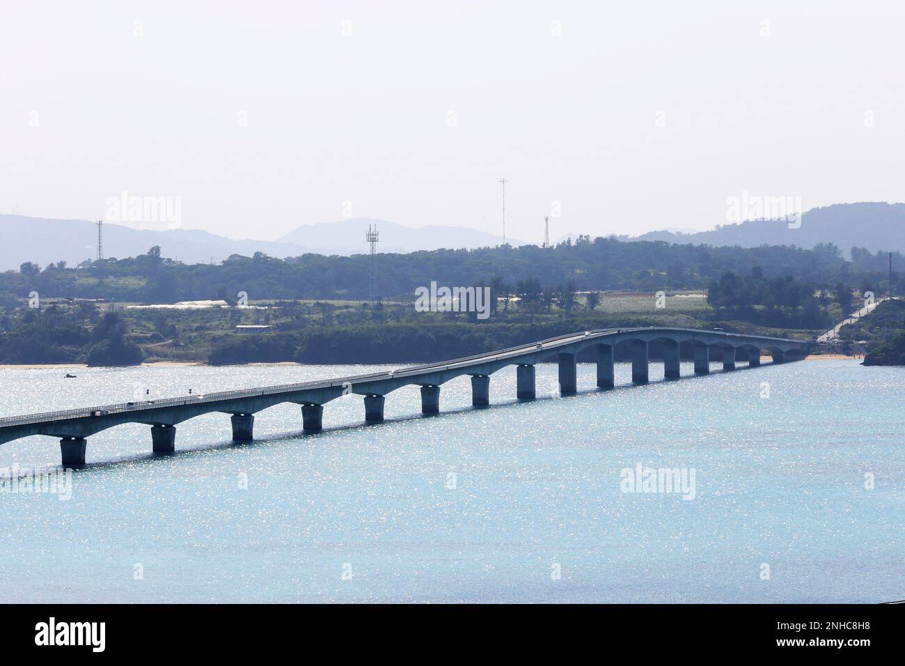 Yagaji-shima Island and Kouri Ohashi Bridge is seen from Kouri Ocean ...