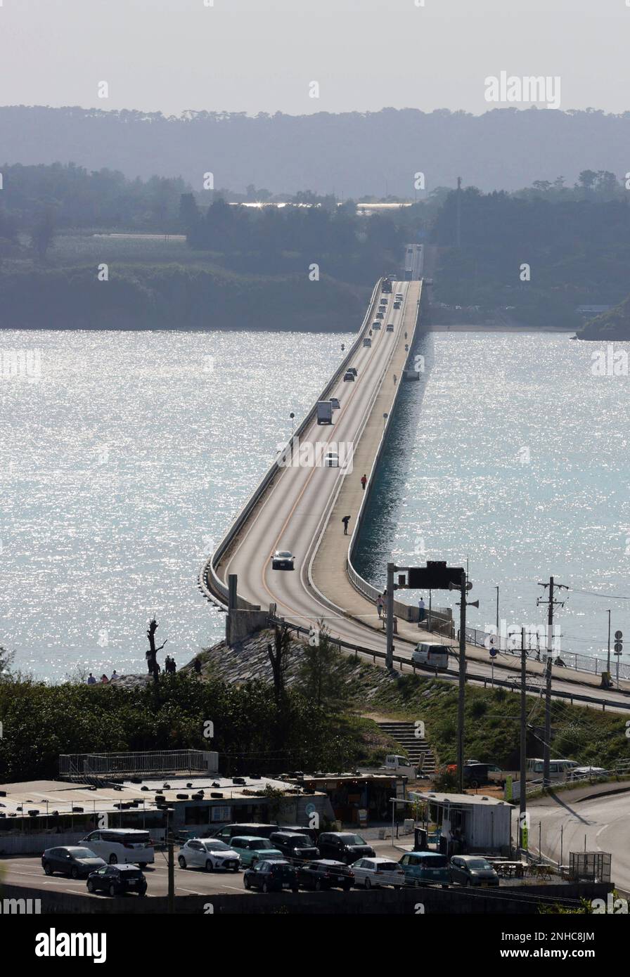Yagaji-shima Island and Kouri Ohashi Bridge is seen from Kouri Ocean ...