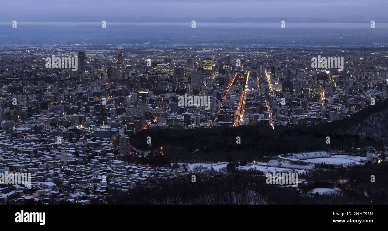 A night view of center of Sapporo City is pictured from the Ōkurayama ...
