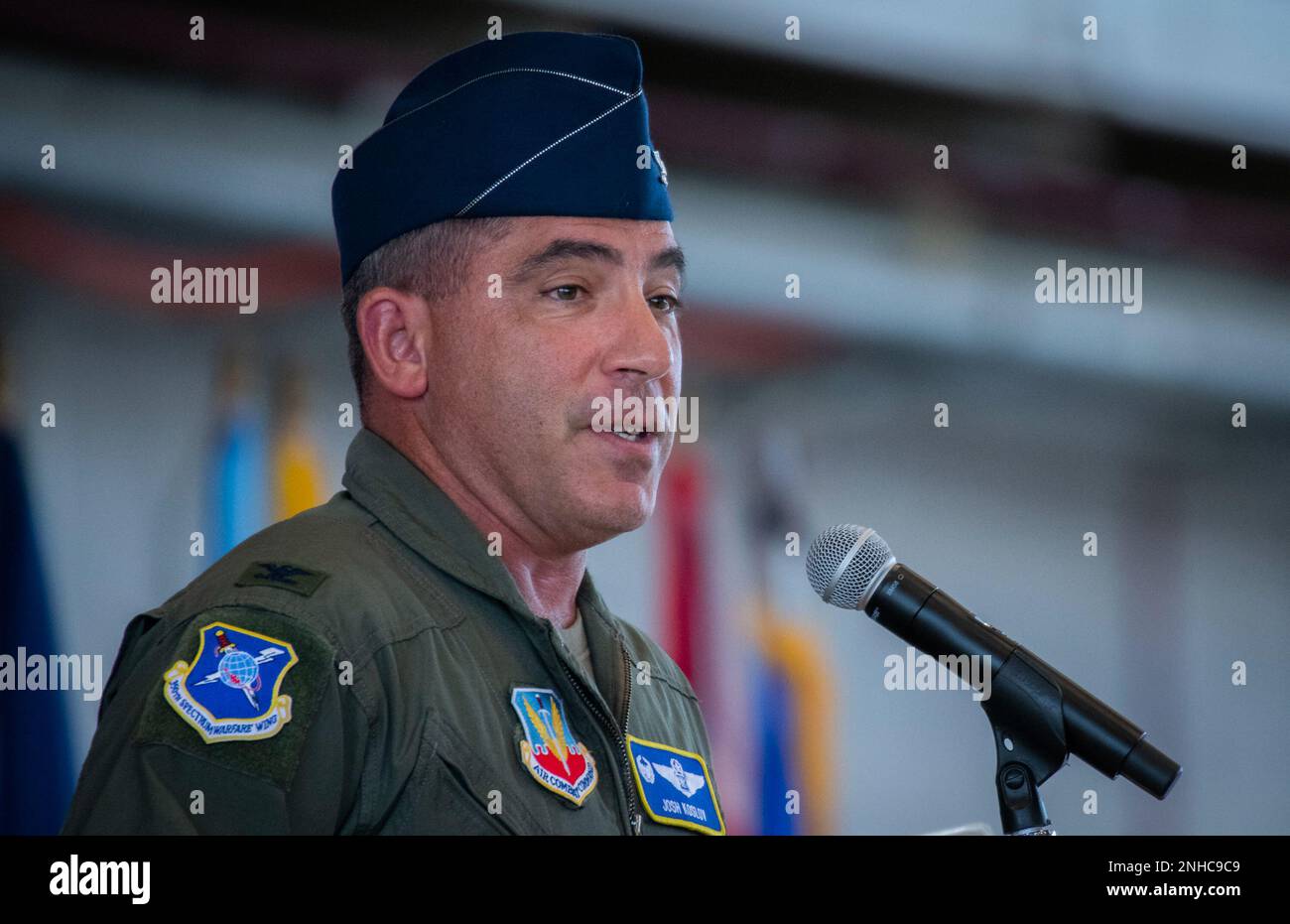 Col. Joshua Koslov speaks to the crowd during the 350th Spectrum ...