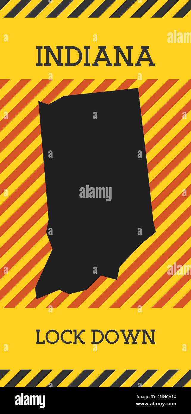 Indiana Lock Down Sign. Yellow US state pandemic danger icon. Vector ...