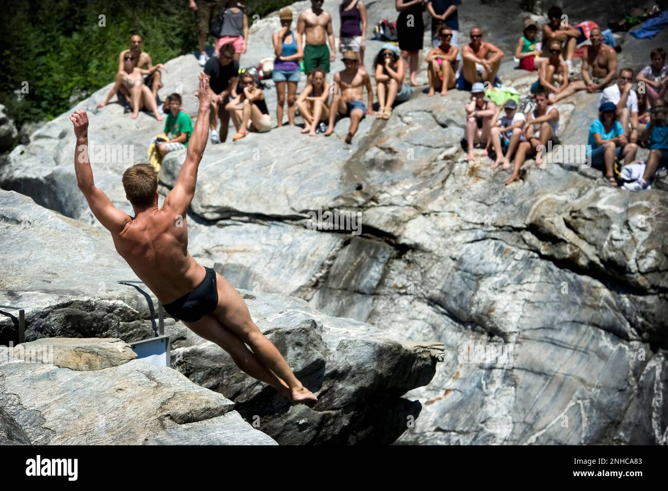 Switzerland, Maggia Valley, Ponte Brolla, Cliff Diving Stock Photo - Alamy