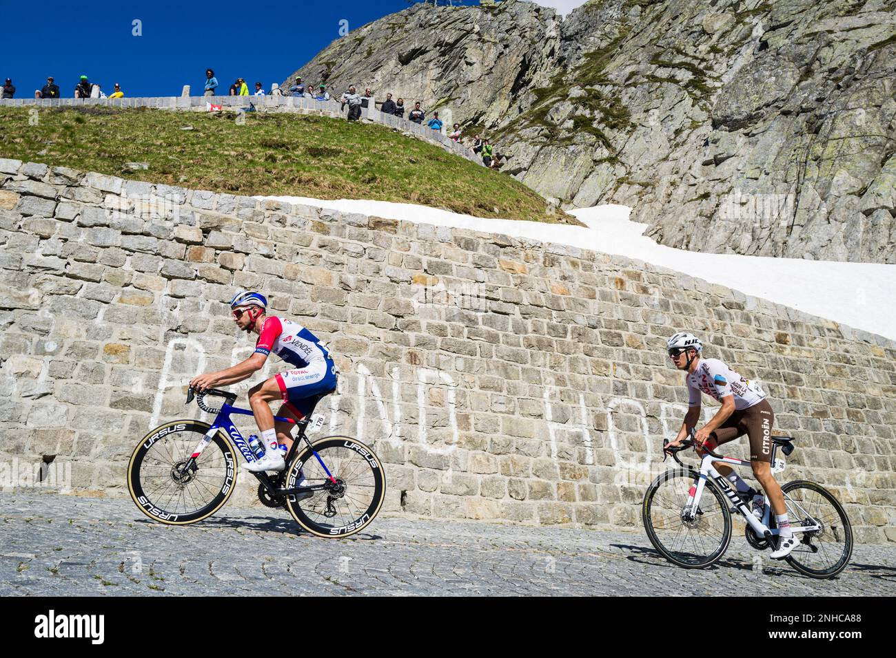 Switzerland, Tour De Suisse, Gotthard Pass (tremola) - Anthony Turgis, Benoit Cosnefroy Stock ...