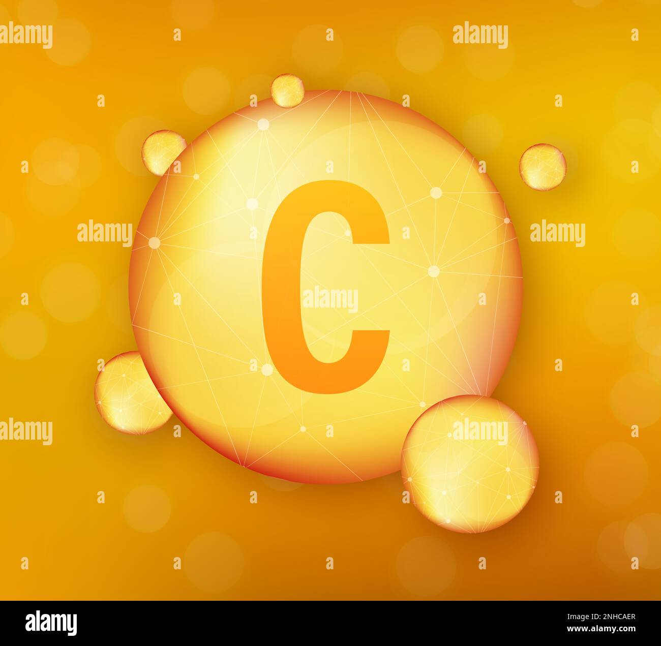 Vitamin C gold shining icon. Ascorbic acid. Vector stock illustration ...